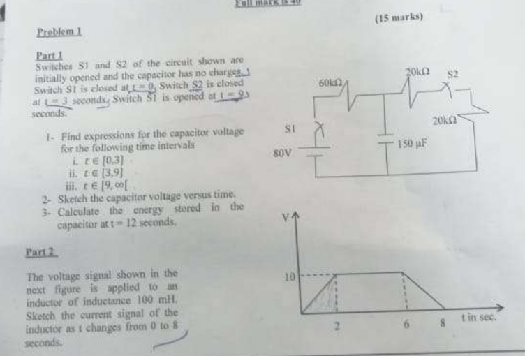 Solved Problem 1 Part 1 Switches S1 and 82 of the circuit | Chegg.com