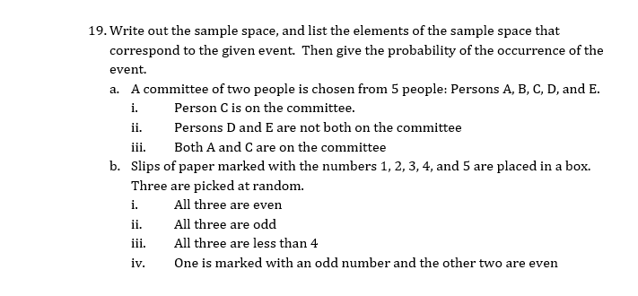 Solved 19. Write out the sample space, and list the elements | Chegg.com