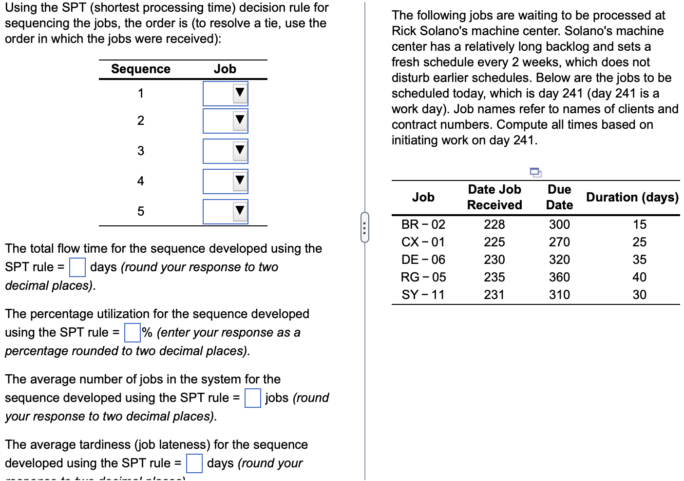 Solved Using the SPT (shortest processing time) decision | Chegg.com
