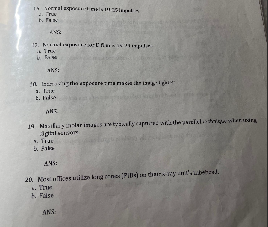 Solved 16. Normal exposure time is 19−25 impulses. a. True | Chegg.com