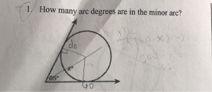 Solved l. How many arc degrees are in the minor arc? | Chegg.com