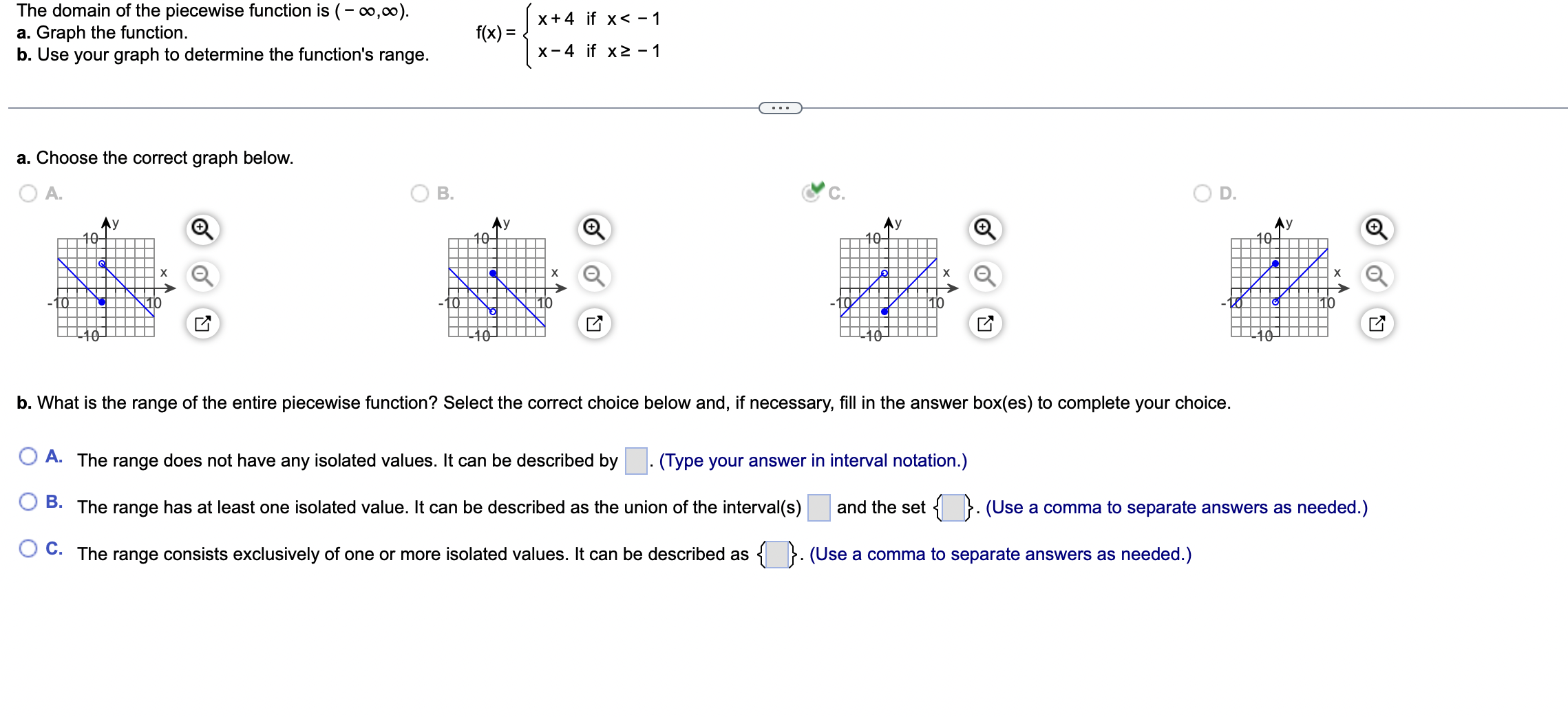 Solved The domain of the piecewise function is (−∞,∞). a. | Chegg.com