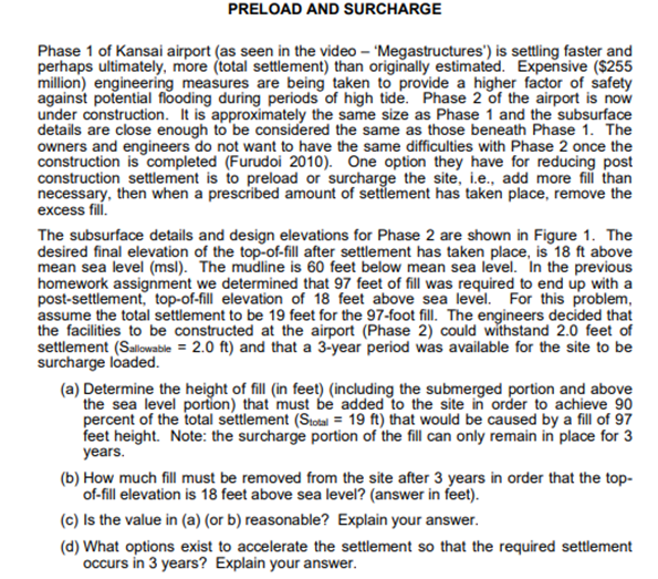 PRELOAD AND SURCHARGE Phase 1 of Kansai airport (as | Chegg.com