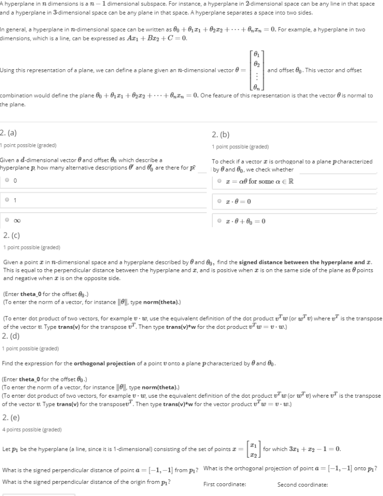 1 dimensional subspace. For instance, a hyperplane in | Chegg.com