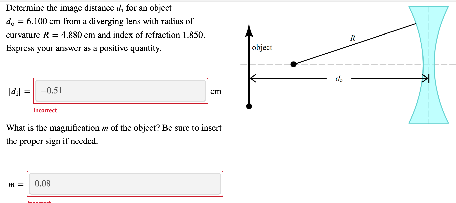Solved Determine the image distance di for an object d. = | Chegg.com