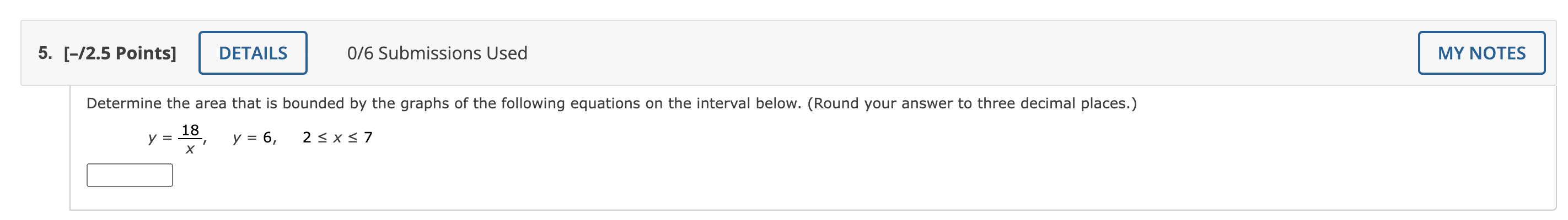 Solved /2.5 Points] 0/6 Submissions Used Determine the area | Chegg.com