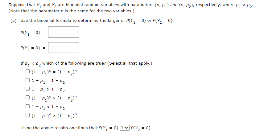Solved Suppose that Y1 and Y2 are binomial random variables | Chegg.com