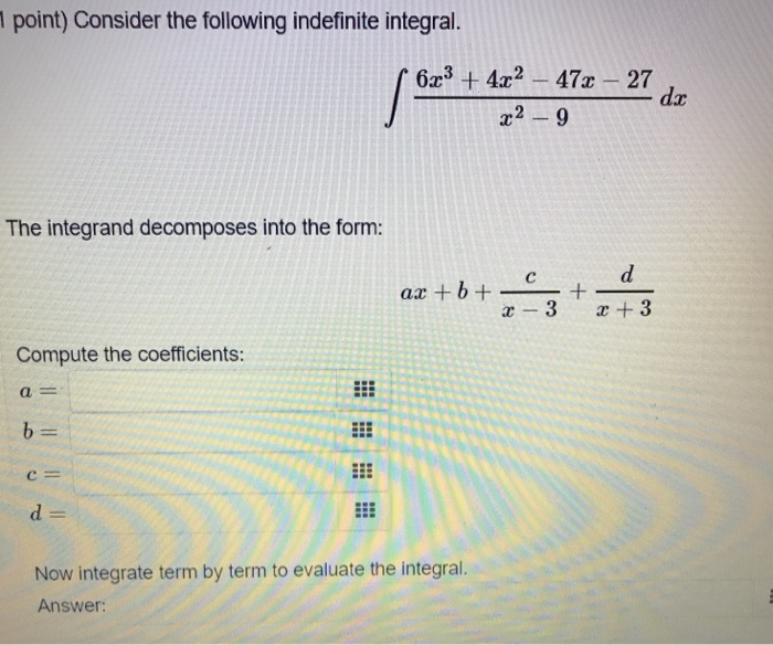 Solved point) Consider the following indefinite integral. | Chegg.com