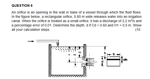 Solved QUESTION 6 An orifice is an opening in the wall or | Chegg.com