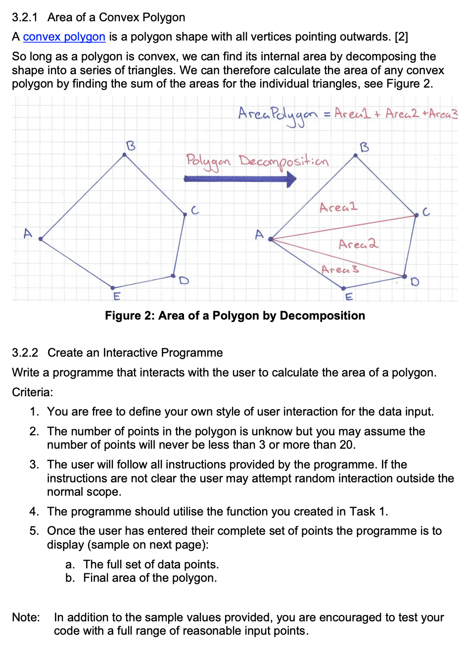 Solved 3.2.1 Area of a Convex Polygon A convex polygon is a | Chegg.com