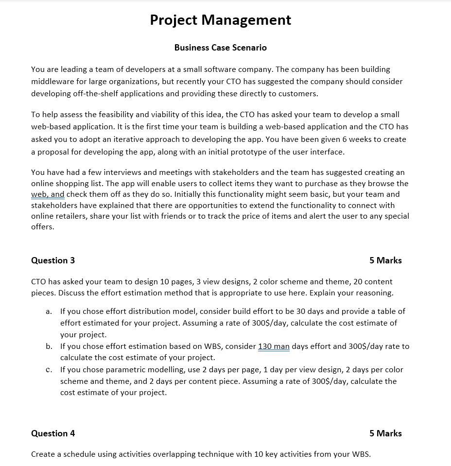 Solved Project Management Business Case Scenario You are | Chegg.com