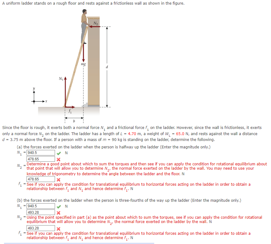[Solved]: A uniform ladder stands on a rough floor and res