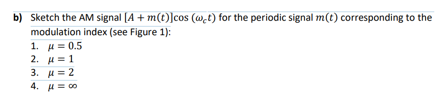 Solved Sketch the AM signal [𝐴 + 𝑚(𝑡)]cos (𝜔𝑐 𝑡) for | Chegg.com