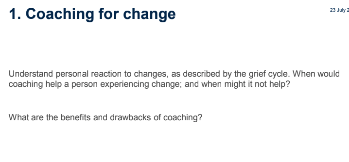 Solved 23 July 2 1. Coaching for change Understand personal | Chegg.com