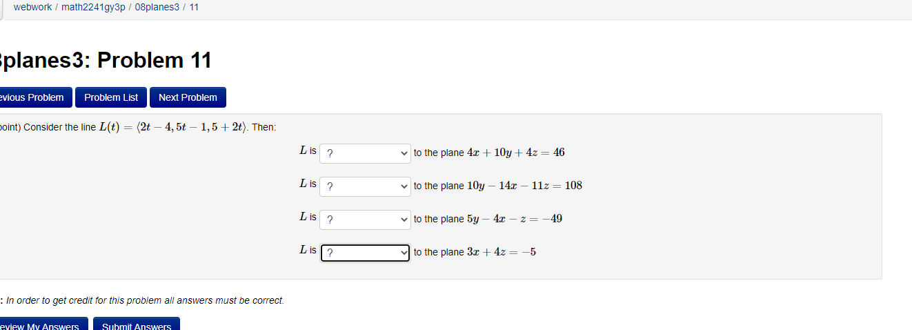 Solved webwork / math2241gy3p / 08planes3 / 11 planes 3: | Chegg.com