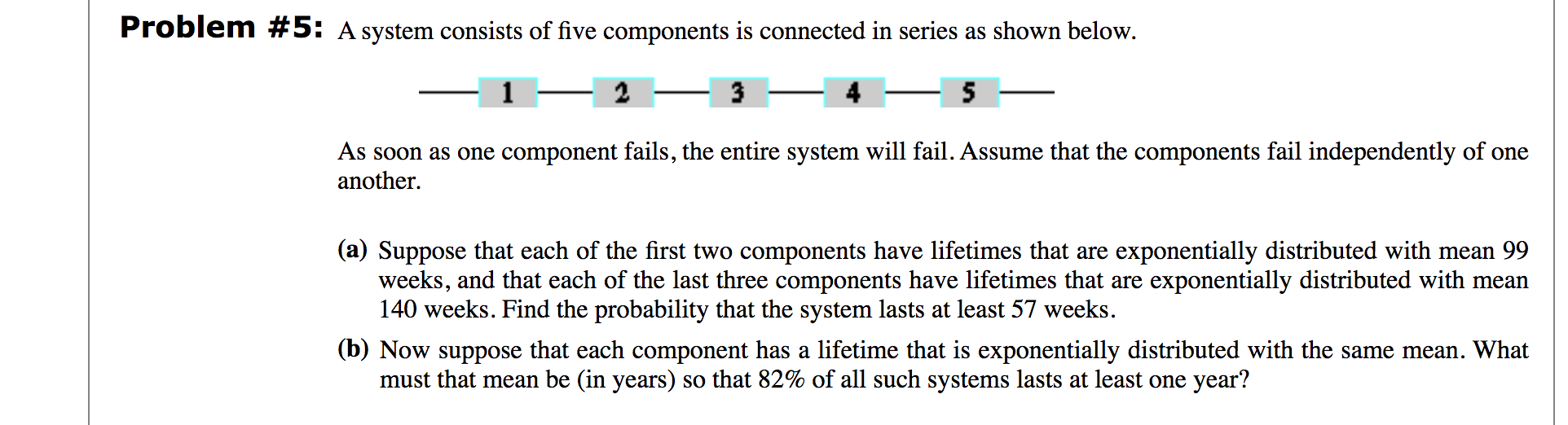 Solved Problem #5: A system consists of five components is | Chegg.com
