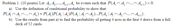 Solved Problem 1. (10 points) Let A1,A2,…,An−1,An be events | Chegg.com