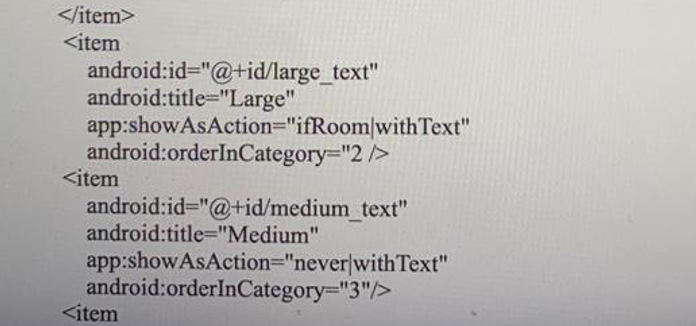 Solved Modify the following XML code to include a submenu at | Chegg.com