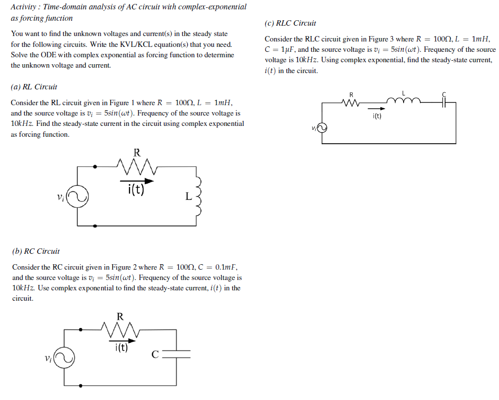 Solved C Rlc Circuit Activity Time Domain Analysis Of Ac