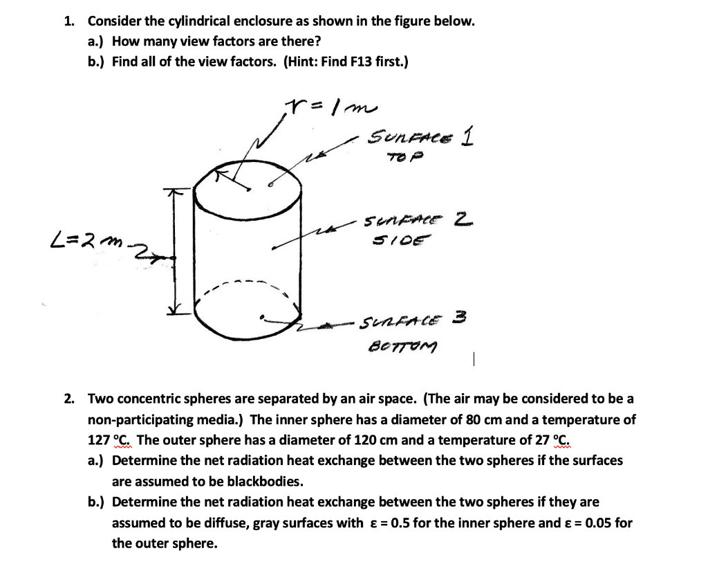 Solved 1. Consider the cylindrical enclosure as shown in the | Chegg.com