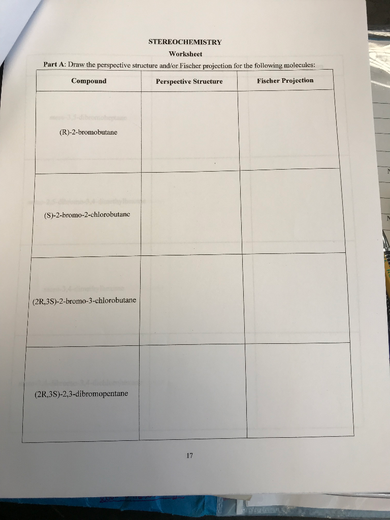 Solved STEREOCHEMISTRY Worksheet Part A: Draw the | Chegg.com