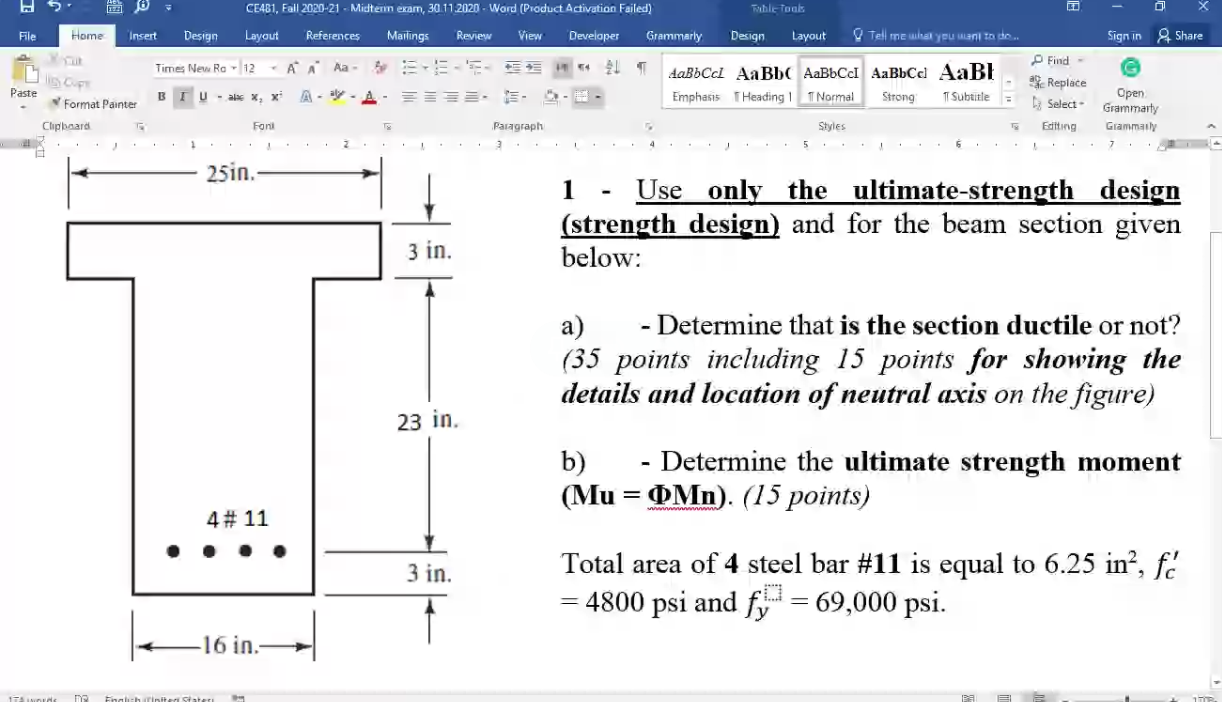 Solved 1 - Use only the ultimate-strength design (strength | Chegg.com