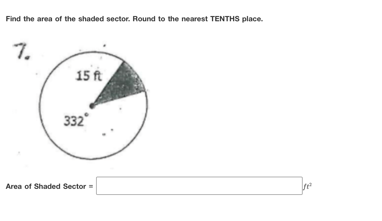 Solved Find the area of the shaded sector. Round to the | Chegg.com
