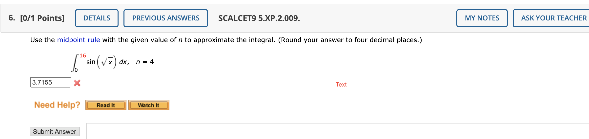 Solved 6. [0/1 Points] DETAILS PREVIOUS ANSWERS SCALCET9 | Chegg.com