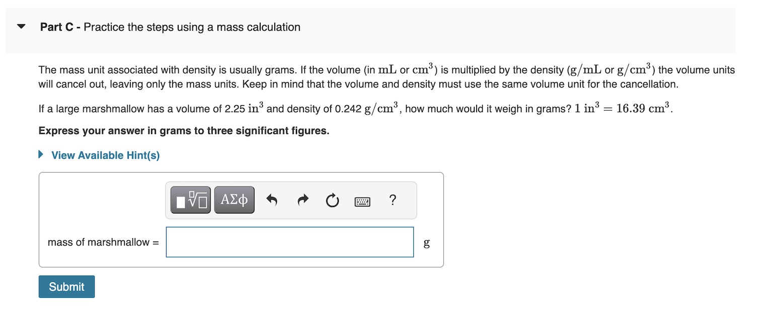 Solved Part C - Practice the steps using a mass calculation | Chegg.com