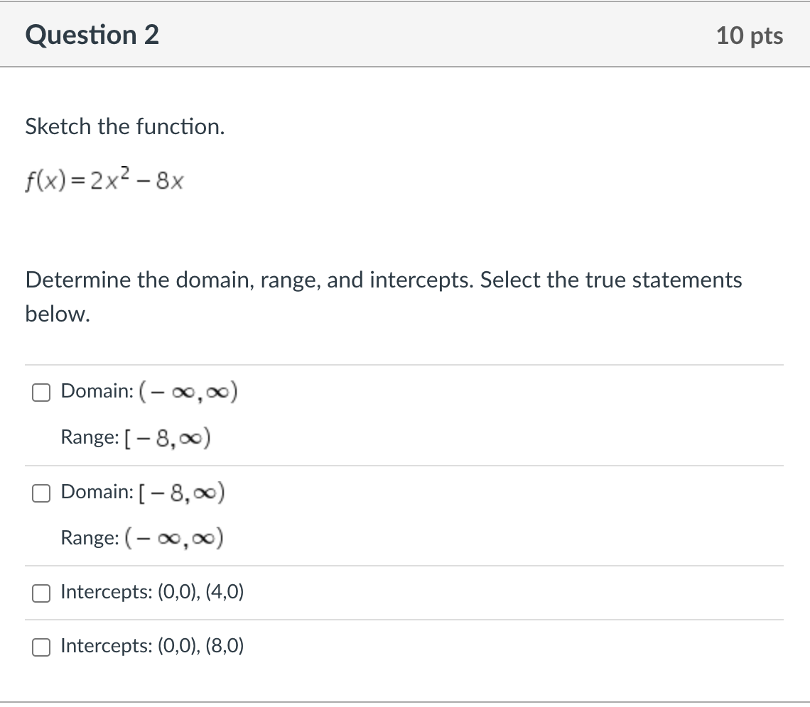 Solved Sketch the function. f(x)=2x2−8x Determine the | Chegg.com