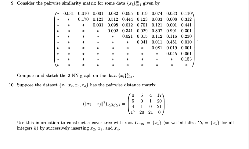 9. Consider the pairwise similarity matrix for some | Chegg.com