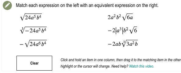 Solved Match each expression on the left with an equivalent | Chegg.com