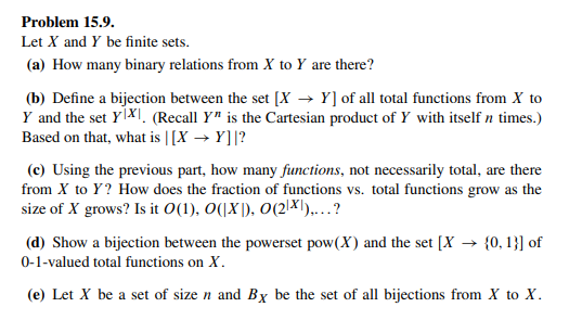 Solved Problem 15.9. Let X and Y be finite sets. (a) How | Chegg.com