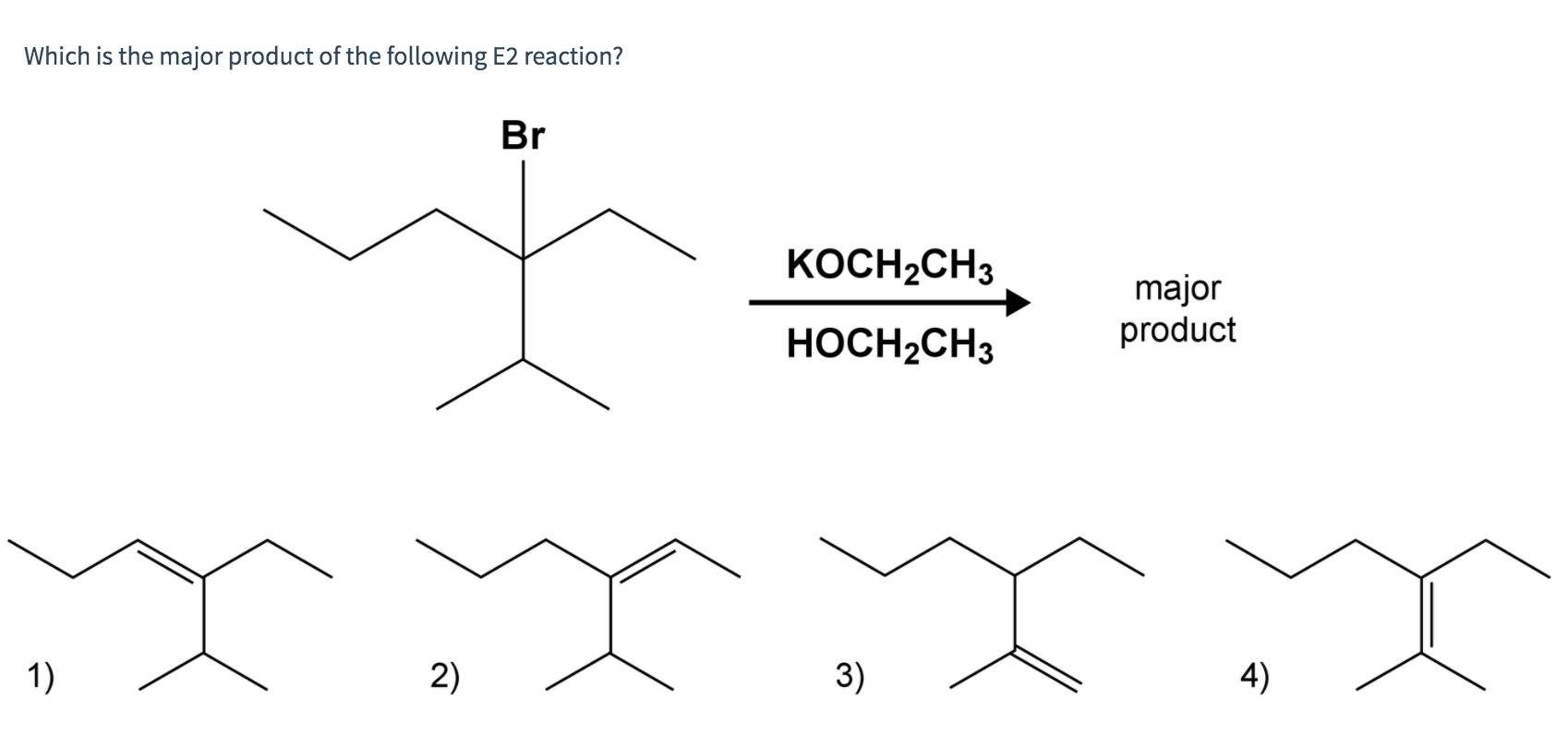 Solved Which is the major product of the following E2 | Chegg.com