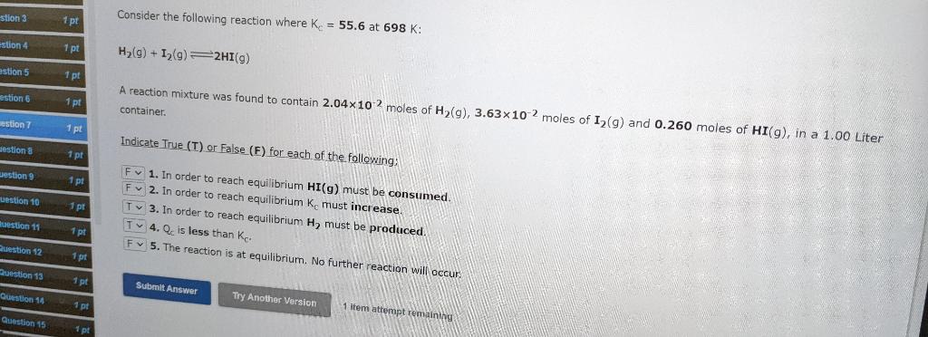 Solved stion 3 Consider the following reaction where K = | Chegg.com