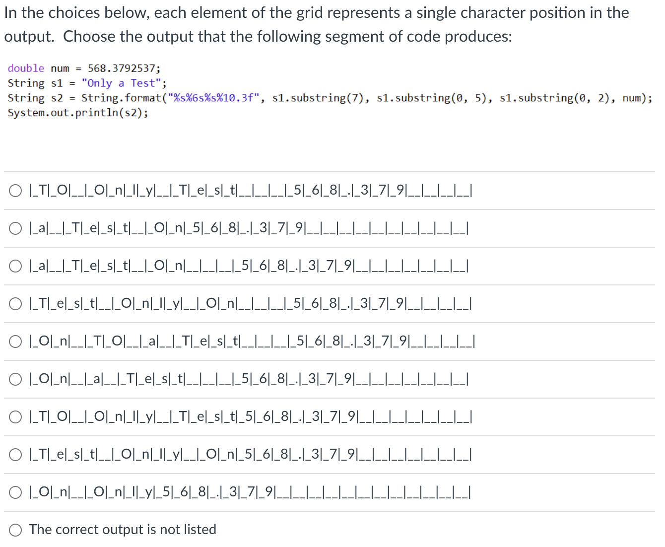 Solved In the choices below, each element of the grid | Chegg.com