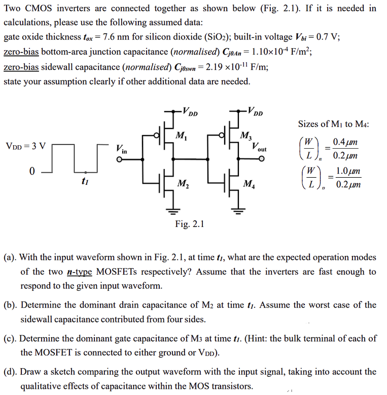 Solved Two CMOS inverters are connected together as shown | Chegg.com