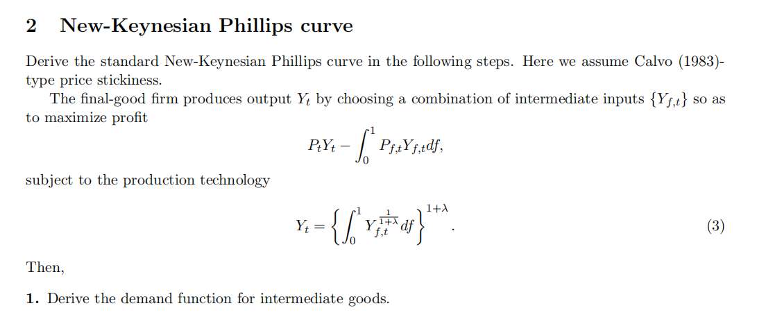 Solved 2 New-Keynesian Phillips curve Derive the standard | Chegg.com