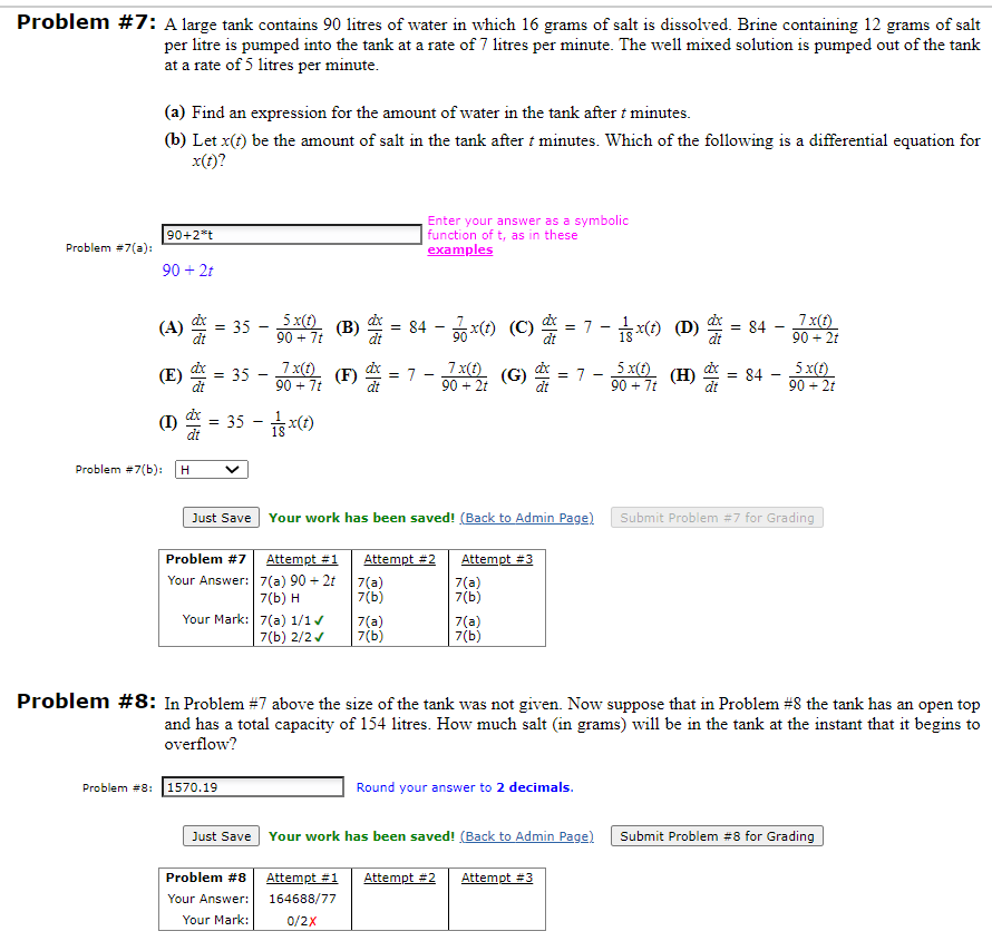 Solved blem \#7: A large tank contains 90 litres of water in | Chegg.com
