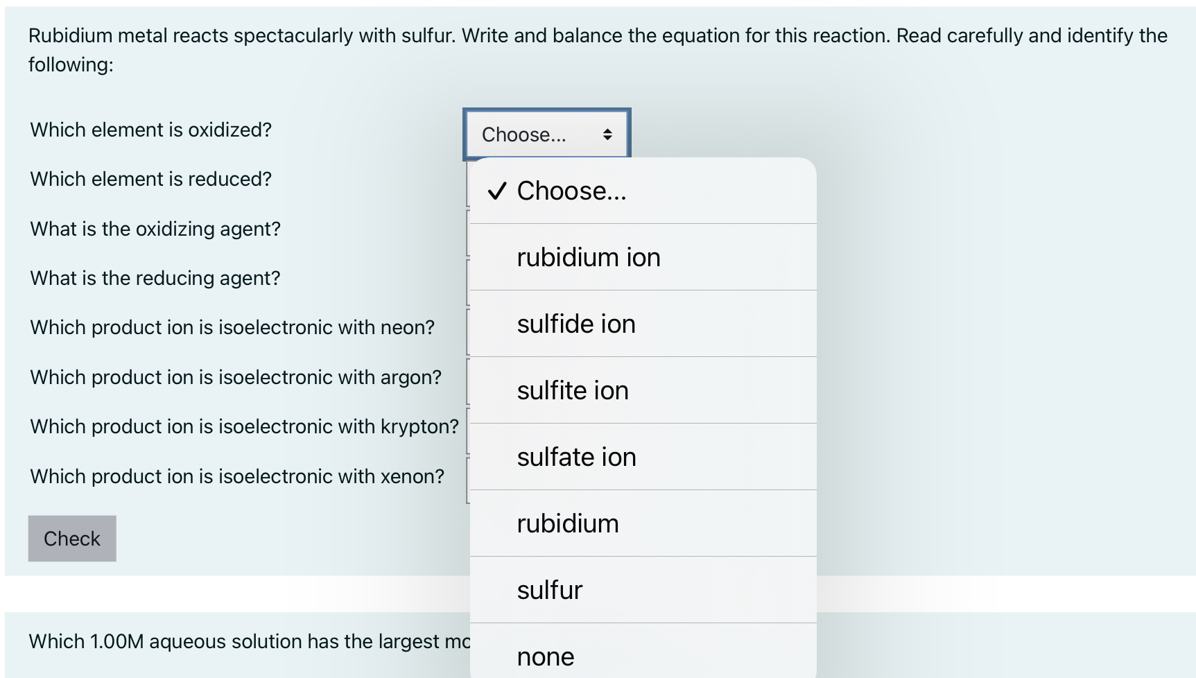 Solved Rubidium metal reacts spectacularly with sulfur. | Chegg.com