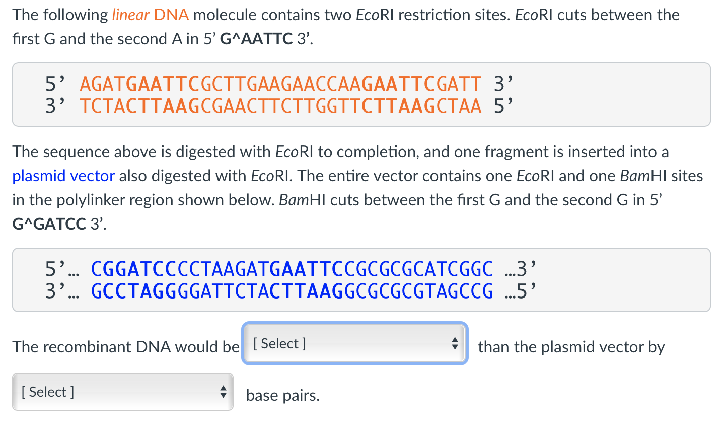The following linear DNA molecule contains two EcoRI | Chegg.com
