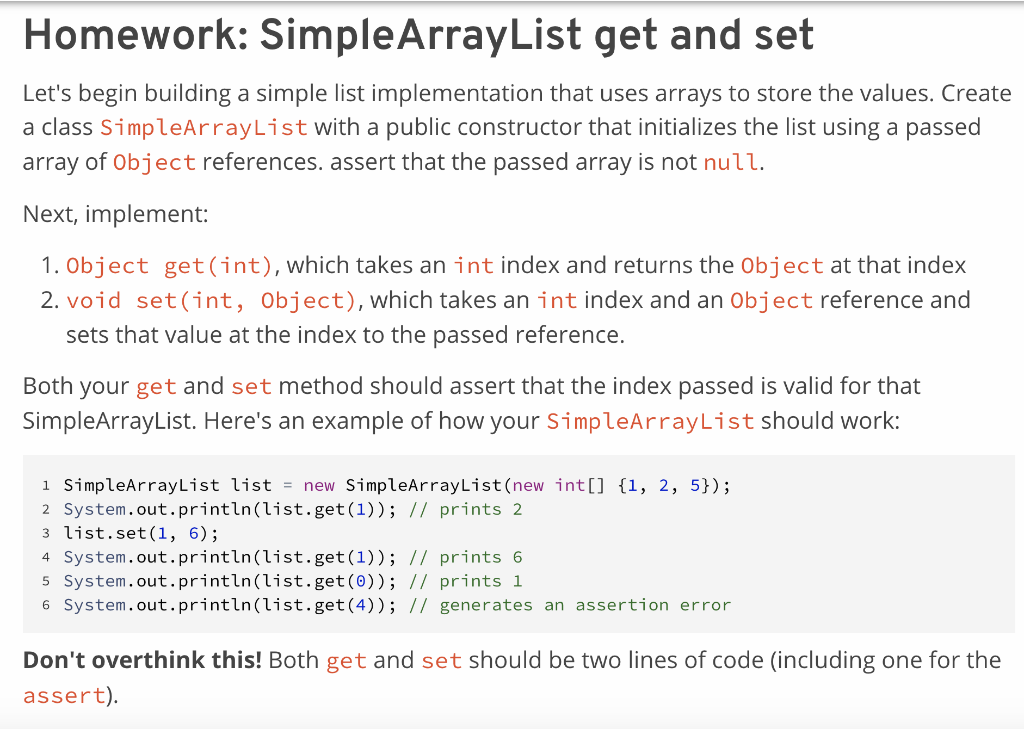 Solved Homework: Simple ArrayList get and set Let's begin | Chegg.com