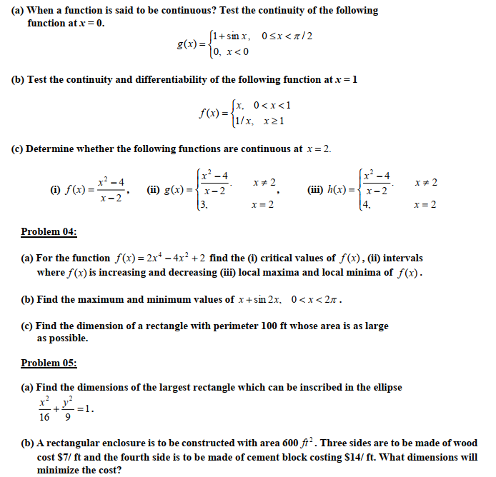 Solved (a) When a function is said to be continuous? Test | Chegg.com