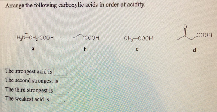 Solved Indicate, by letter, the strongest acid and the | Chegg.com
