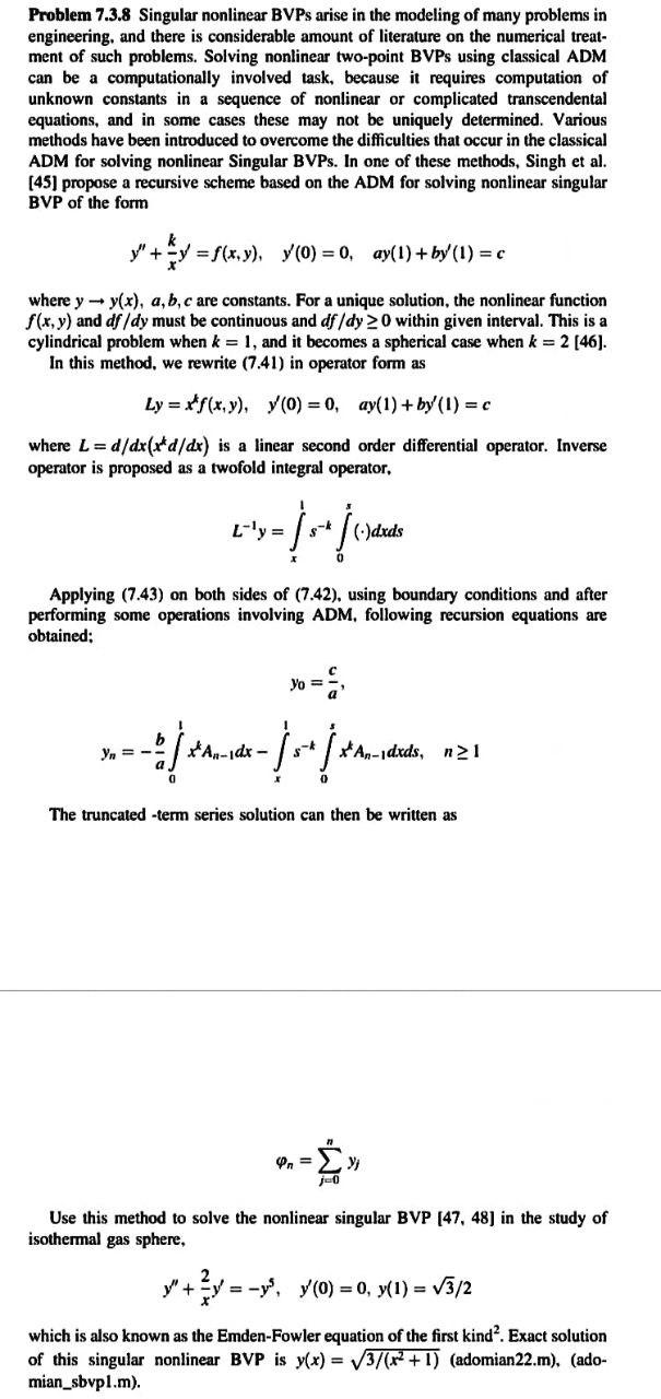 Solved Problem 7.3.8 Singular nonlinear BVPs arise in the | Chegg.com
