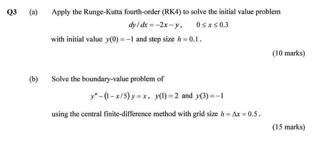 Solved Q3 (a) Apply the Runge-Kutta fourth-order (RK4) to | Chegg.com