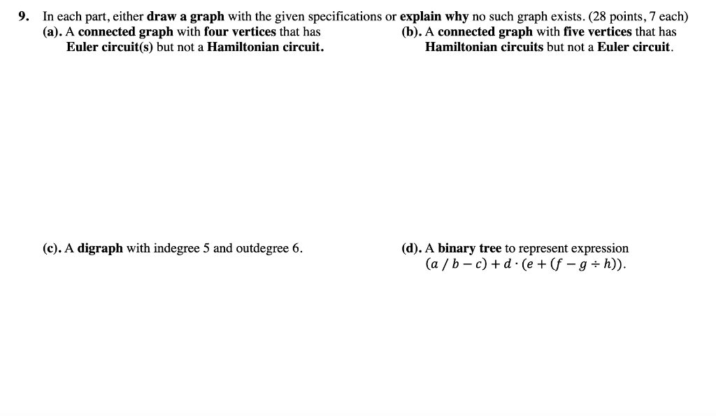 Solved 9. In each part, either draw a graph with the given | Chegg.com
