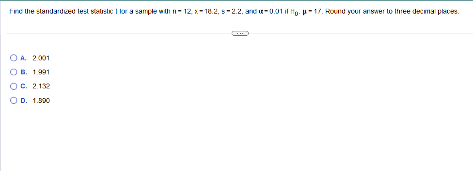 Solved Find the standardized test statistic t for a sample | Chegg.com