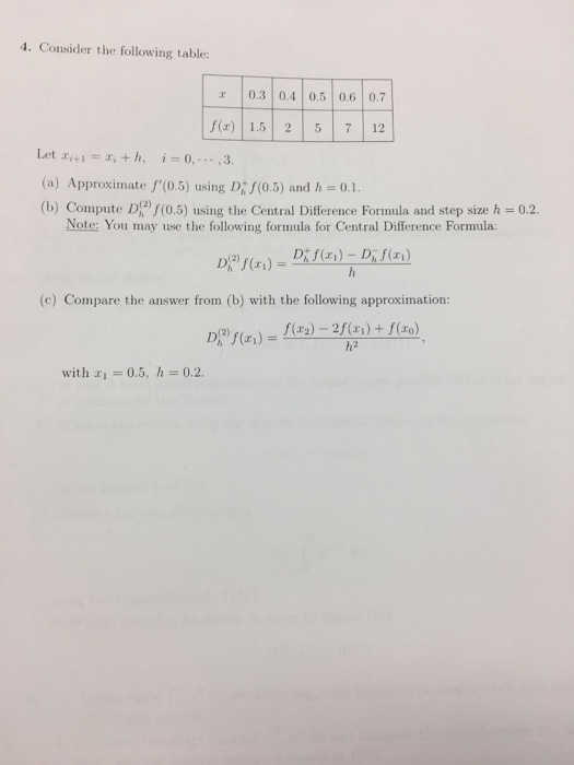 Solved 4. Consider the following table: 0.3 0.4 0.5 0.6 0.7 | Chegg.com