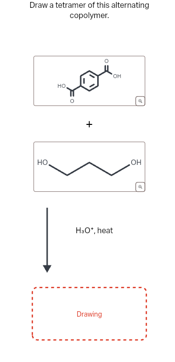 Solved Draw a tetramer of ﻿this alternatingcopolymer.+H3O+, | Chegg.com